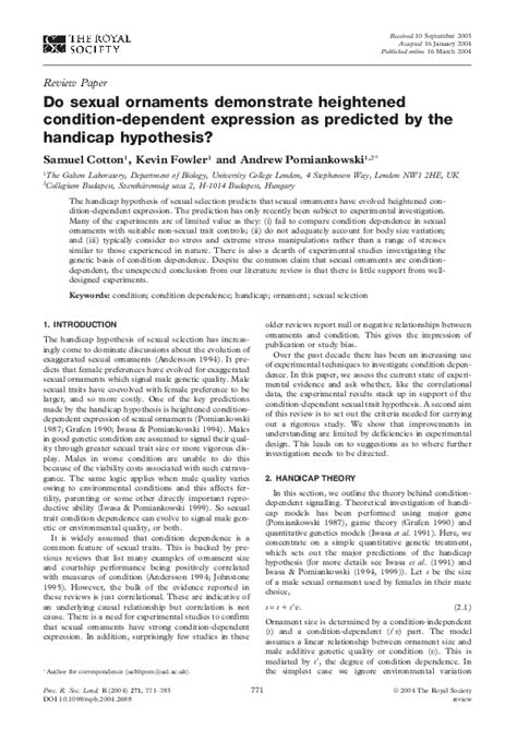 Pdf Do Sexual Ornaments Demonstrate Heightened Condition Dependent
