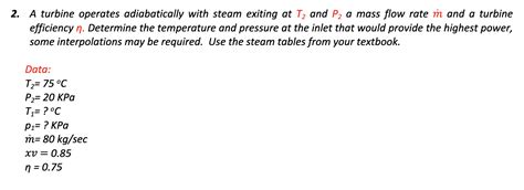Solved 2 A Turbine Operates Adiabatically With Steam