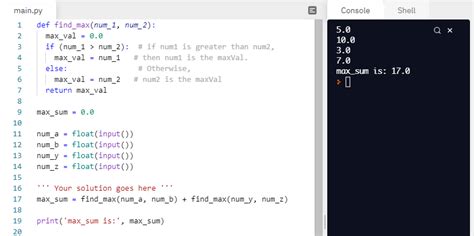 Solved Assign Maxsum With The Greater Of Numa And Numb Plus The