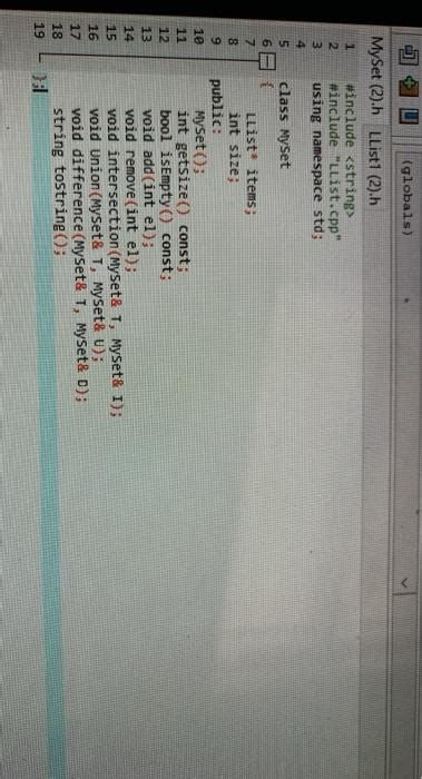 Solved The Class Definition For Both Myset And List Are