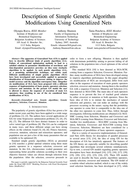 Pdf Description Of Simple Genetic Algorithm Modifications Using