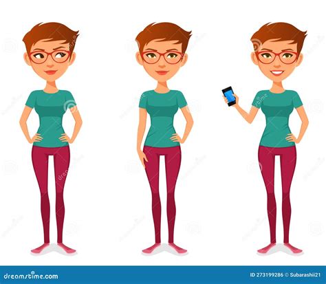 Cute Illustration Of A Teenage Girl Or Young Woman With Pixie Cut