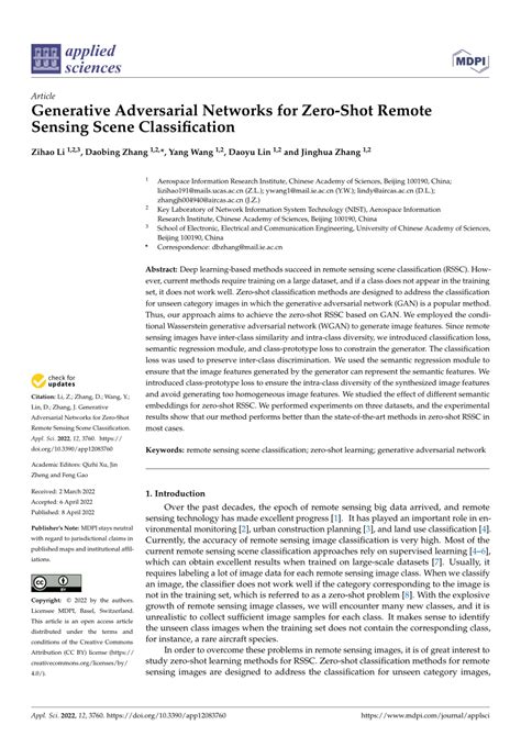 Pdf Generative Adversarial Networks For Zero Shot Remote Sensing Scene Classification