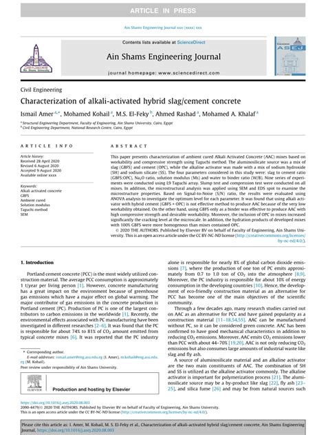 Pdf Characterization Of Alkali Activated Hybrid Slagcement Concrete
