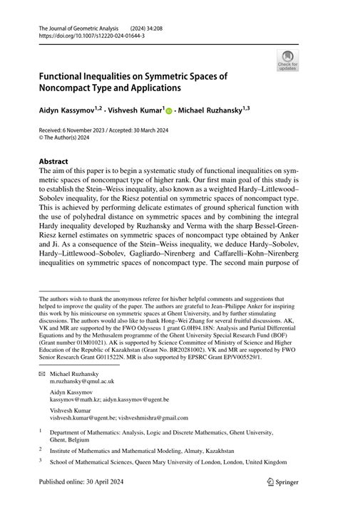 Pdf Functional Inequalities On Symmetric Spaces Of Noncompact Type And Applications