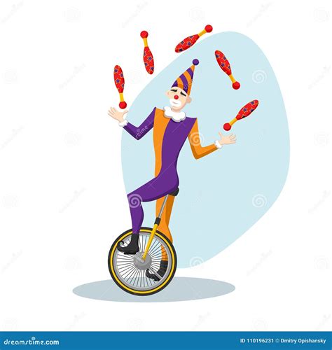 Circus Clown Juggler On A Unicycle Stock Vector Illustration Of Abstract Black 110196231