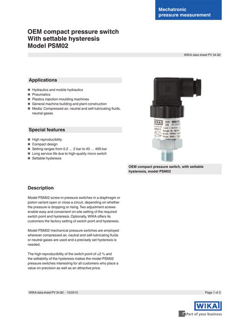 Oem Compact Pressure Switch With Settable Hysteresis Model 53 Off