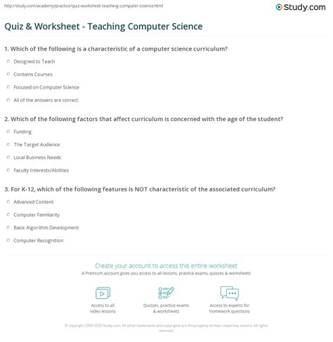 Quiz And Worksheet Teaching Computer Science