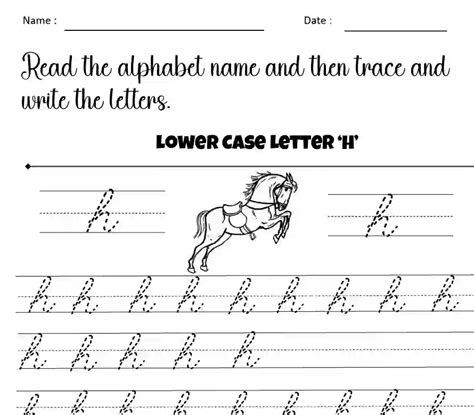 Lowercase Cursive Letter H Writing Worksheet