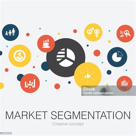 간단한 아이콘시장 세분화 트렌디 한 원 템플릿 인구 통계 세그먼트 벤치마킹 연령 그룹 과 같은 요소가 포함되어 있습니다 에