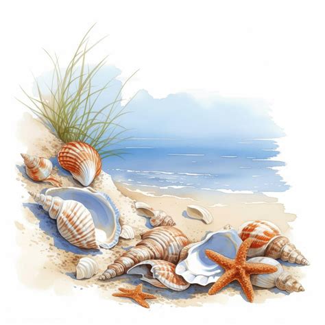10 Coastal Shells Clipart Bundle Beach Seashell Illustration
