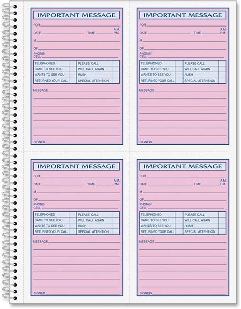 Adams Spiral Bound Phone Message Book Carbonless Duplicate 4 Messages Per Page 200 Sets Per