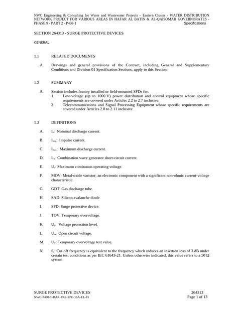 Spc 01 Sec 264313 Surge Protective Devices Pdf Electric Power Transmission