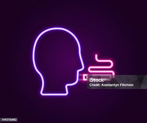 빛나는 네온 라인 남자는 검은 배경에 고립 된 담배 아이콘을 흡연 담배 표지판 다채로운 개요 개념 벡터 개념에 대한 스톡 벡터 아트 및 기타 이미지 Istock