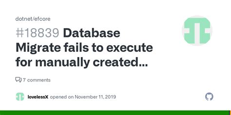 Database Migrate Fails To Execute For Manually Created Database Issue Dotnet Efcore