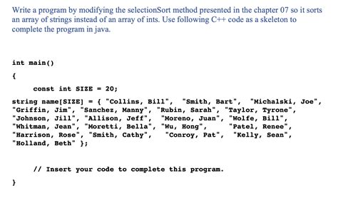 Solved Write A Program By Modifying The Selectionsort Method