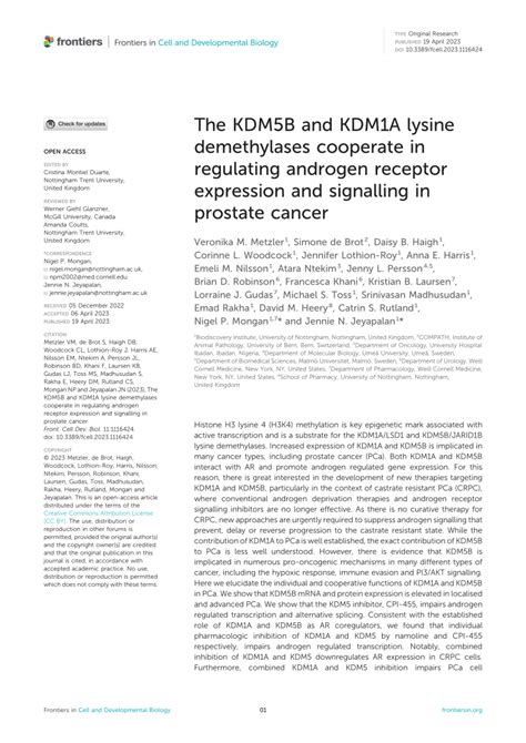 PDF The KDM5B And KDM1A Lysine Demethylases Cooperate In Regulating