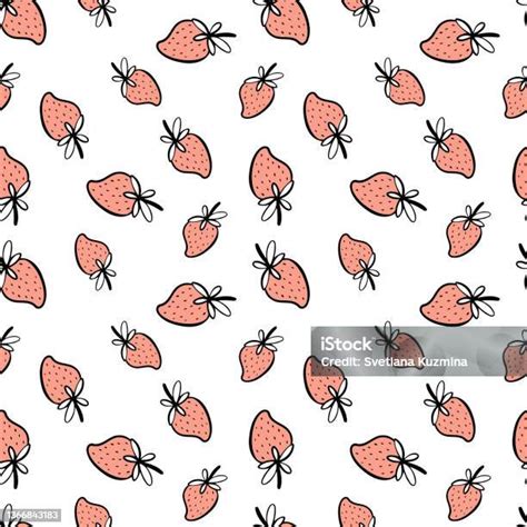 낙서 스타일 벡터 일러스트의 흰색 배경에 딸기와 매끄러운 패턴 0명에 대한 스톡 벡터 아트 및 기타 이미지 0명 과일 귀여운 Istock