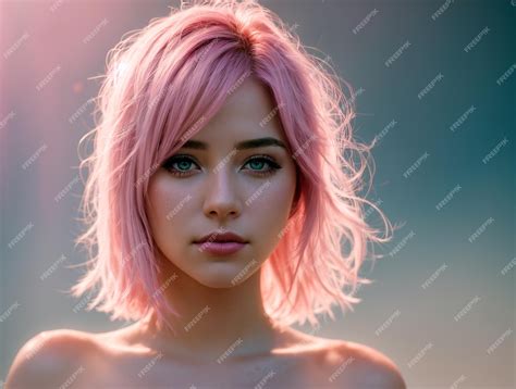 Premium Photo Pink Haired Young Lady In Pastel Color Background