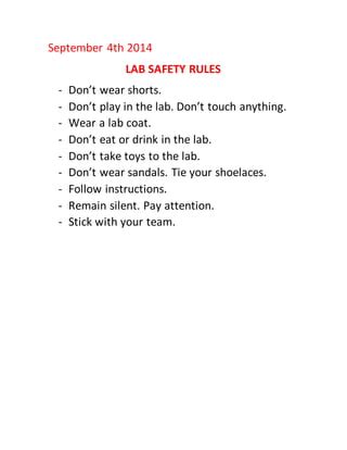 Lab Safety Rules PDF