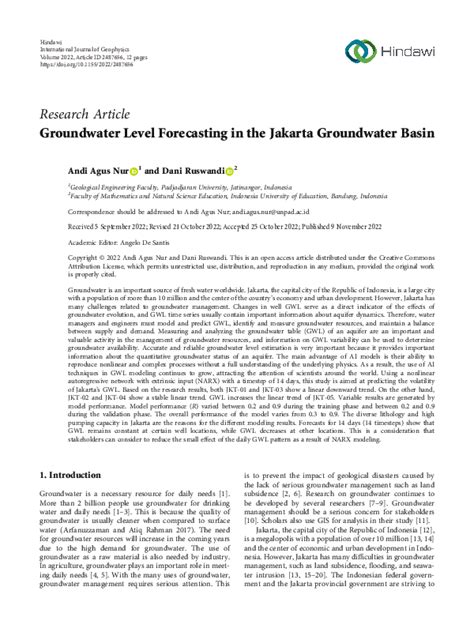 Pdf Groundwater Level Forecasting In The Jakarta Groundwater Basin