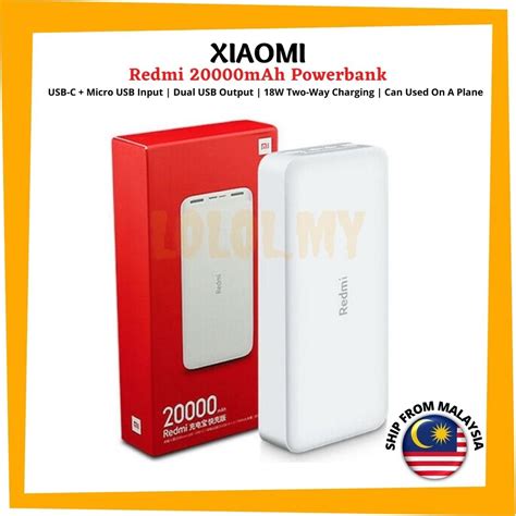 Xiaomi Redmi Powerbank 20000mAh Fast Charging 18W Portable Charger Mi Power Bank Ready Stock