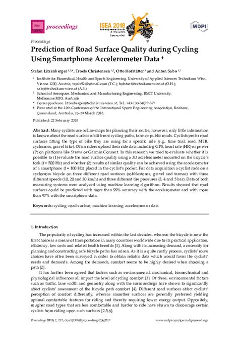 Pdf Prediction Of Road Surface Quality During Cycling Using Smartphone Accelerometer Data