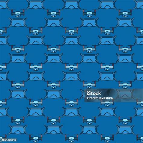 Fpv Quadcopter With Glasses Vector Drone Blue Seamless Pattern Stock Illustration Download