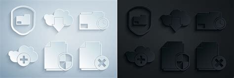 문서 보호 개념 시계가 있는 폴더 클라우드 추가 파일 문서 삭제 클라우드 다운로드 및 아이콘을 설정합니다 벡터 3차원 형태에 대한 스톡 벡터 아트 및 기타 이미지 Istock