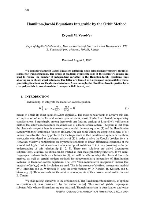 Pdf Hamilton Jacoby Equations Integrable By The Orbit Method