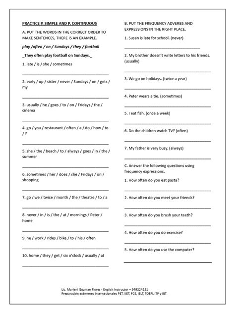 Present Simple Vs P Continuous Frequency Adverbs Pdf