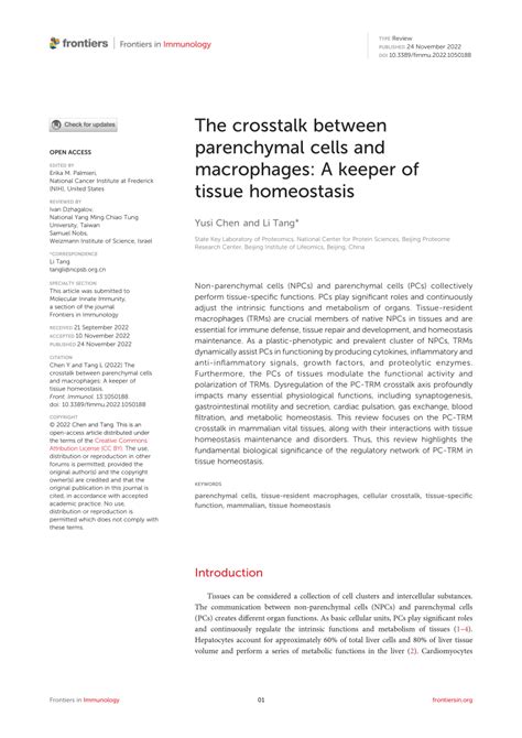 PDF The Crosstalk Between Parenchymal Cells And Macrophages A Keeper