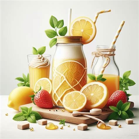 Lemon Juice Composition Premium Ai Generated Image