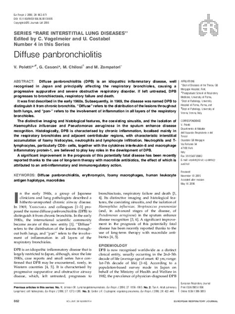Pdf Diffuse Panbronchiolitis An Overview Of Diagnosis And Treatment