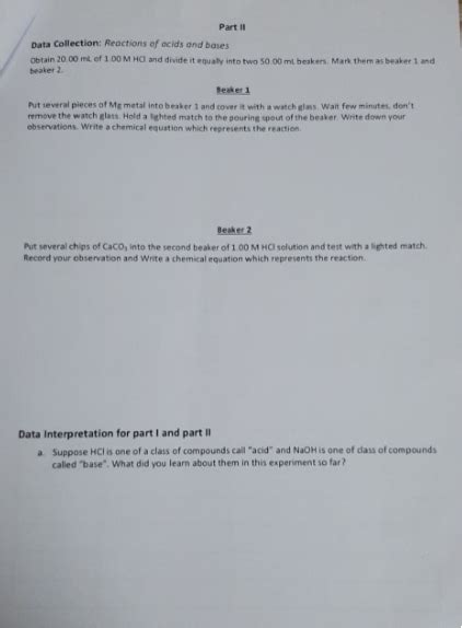 Experiment Acid And Base Classifications Acids And Chegg