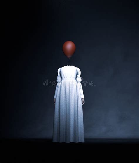 Headless Ghost Woman In White With Red Balloon Stock Illustration