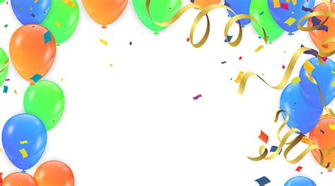 색종이 조각과 파란색 녹색 풍선과 즐거운 분위기가 있는 축하 배너 배경입니다 크리스마스 설날 생일 또는 결혼 축하 3차원 형태에 대한 스톡 벡터 아트 및 기타 이미지