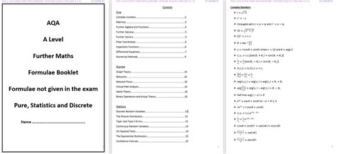 Aqa A Level Further Maths Formulae Booklet Not Given In The Exam Pure Statistics And