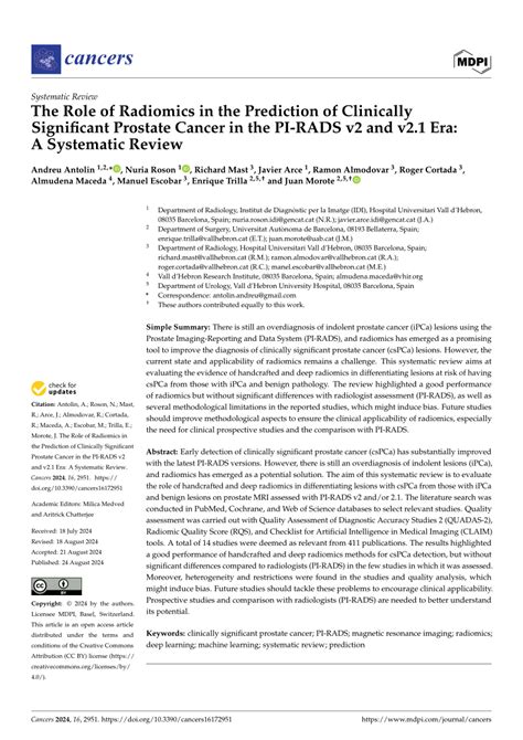 Pdf The Role Of Radiomics In The Prediction Of Clinically Significant Prostate Cancer In The