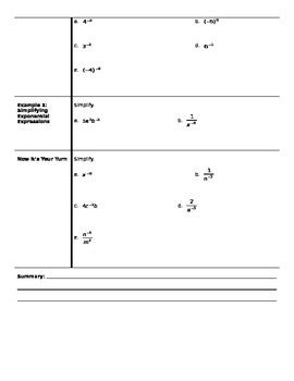 Algebra Cornell Notes Unit Exponents And Exponential Functions
