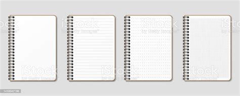 Realistic Notepad Lined Gridded And Dotted Sheets Blank Sheets Of Notebook With Grid For