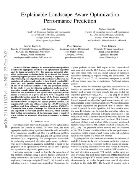 Pdf Explainable Landscape Aware Optimization Performance Prediction