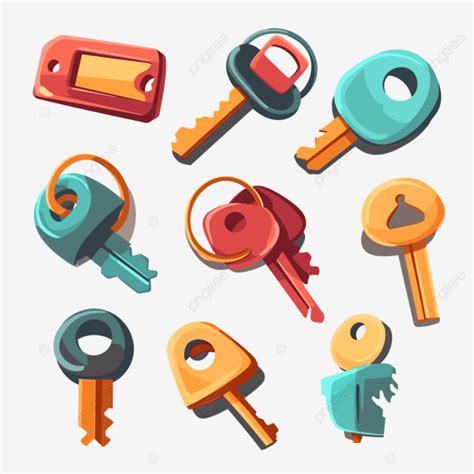 자동차 열쇠 벡터 스티커 클립 아트 그림 만화에 대해 플랫 스타일로 설정된 6개의 다른 키 및 잠금 상표 클립 아트 Png 일러스트 및 벡터 에 대한 무료 다운로드