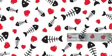 물고기 뼈 원활한 패턴 벡터 심장 발렌타인 참치 연어 돌고래 상어 바다 바다 스카프 절연 타일 배경 반복 벽지 귀여운에 대한 스톡 벡터 아트 및 기타 이미지 Istock