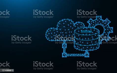 진한 파란색 배경에 포인트와 선으로 만든 서버 구성 네트워크 기술 와이어 프레임 메쉬 다각형 벡터 그림 0명에 대한 스톡 벡터