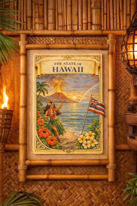 State Of Hawaii Tarot Card Art Print Vintage Hawaii Wall Art