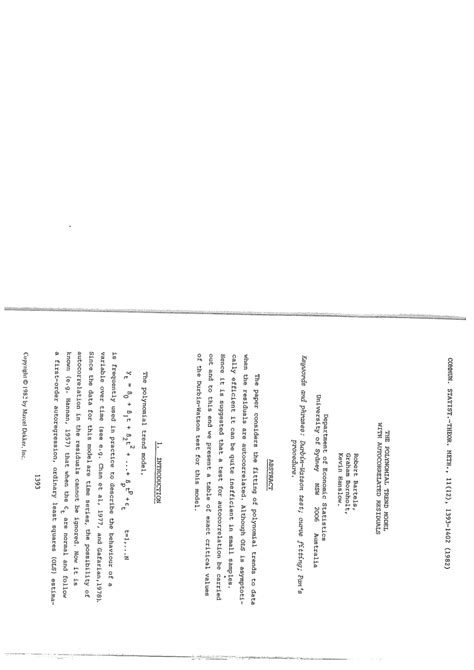 Pdf The Polynomial Trend Model With Autocorrelated Residuals