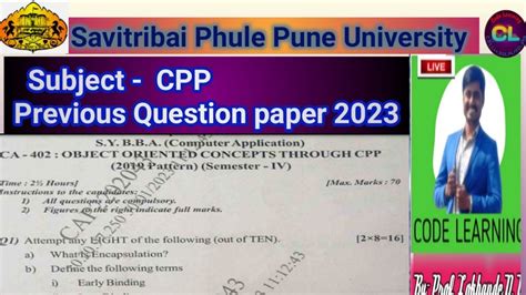 Cpp Question Paper 2023 Object Oriented Concepts Through Cpp Previous