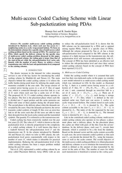 Pdf Multi Access Coded Caching Scheme With Linear Sub Packetization Using Pdas