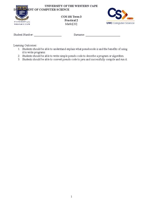 COS Term Practical UNIVERSITY OF THE WESTERN CAPE DEPARTMENT OF COMPUTER SCIENCE